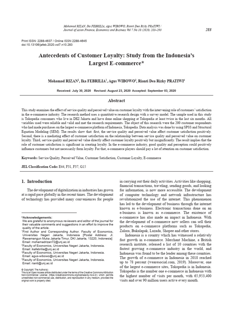 Antecedents of Customer Loyalty - Study From The Indonesia's Largest E-Commerce | PDF | Customer ...