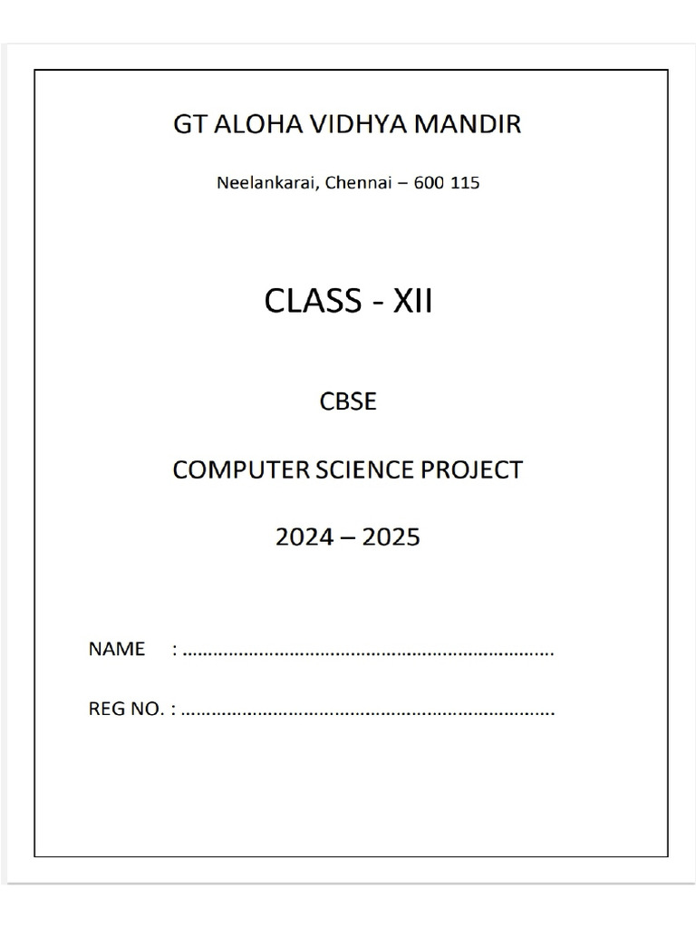 Computer Science Project Class 12 | PDF