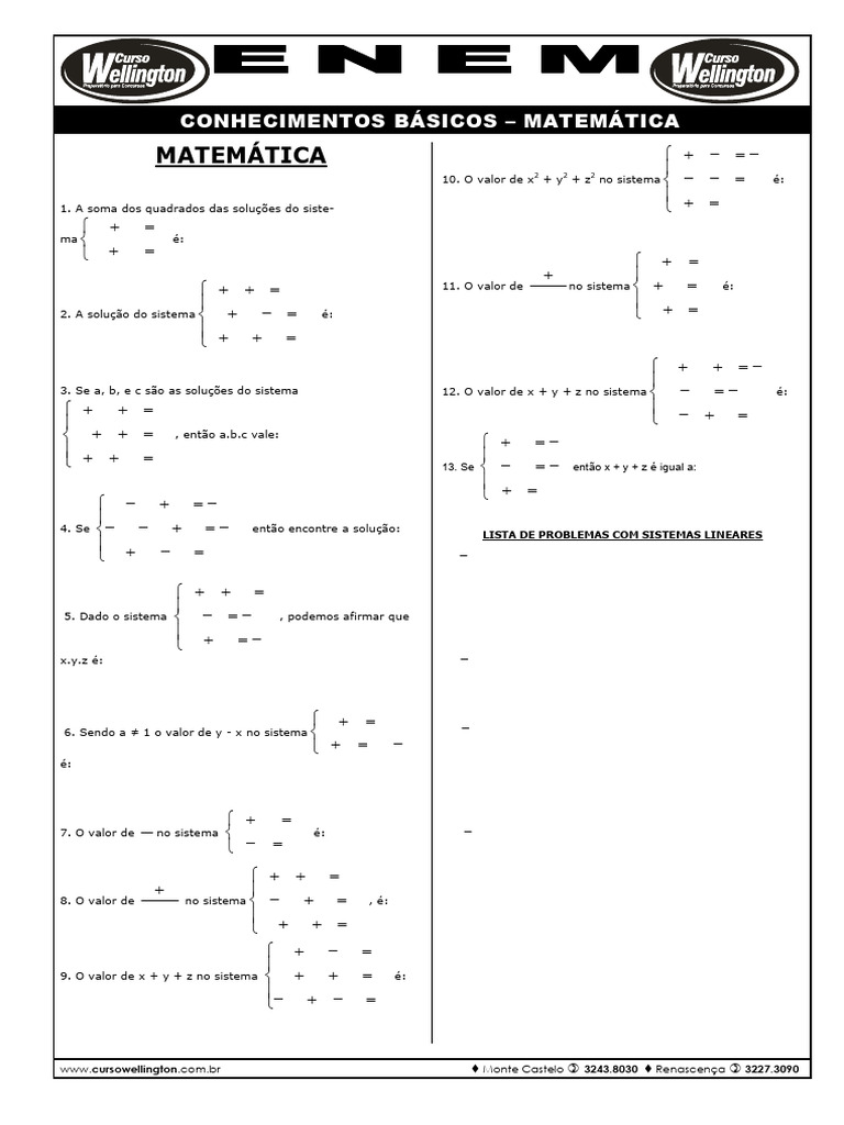 ENEM MatemÃ¡tica Sistema Linear | PDF