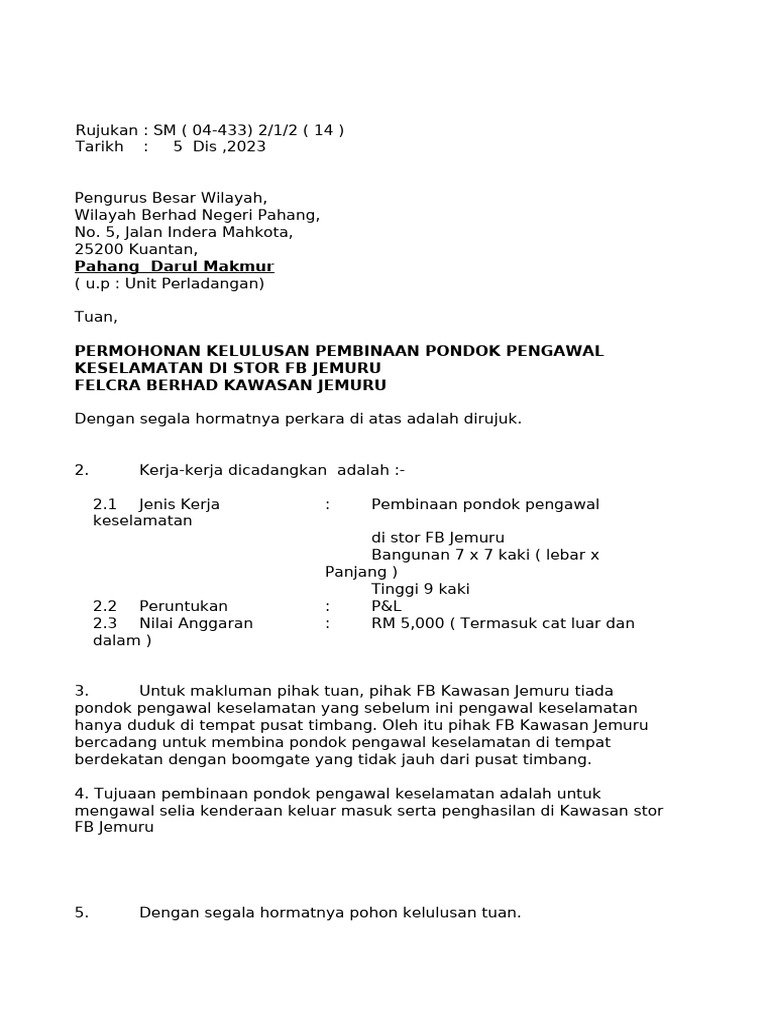 Memo Kelulusan Bina Pondok Keselamatan | PDF