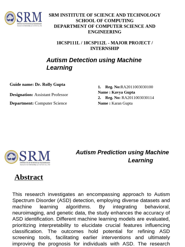 Major PPT Autism Detection | PDF | Autism Spectrum | Machine Learning