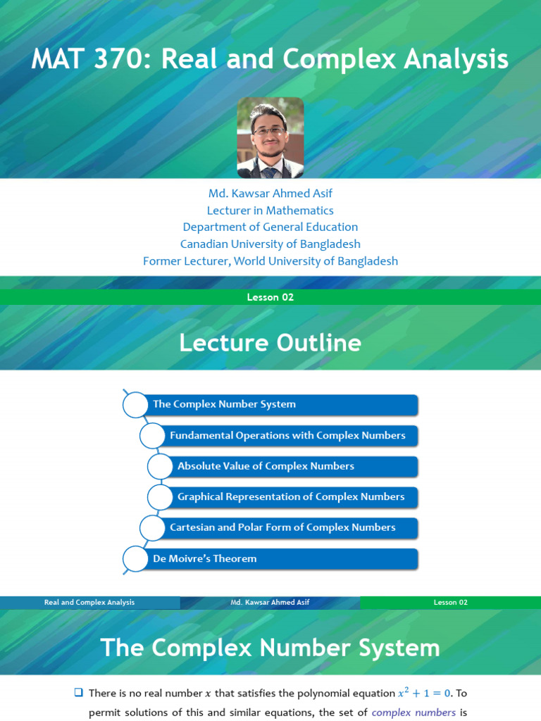 Real and Complex Analysis (Lesson 02) | PDF | Complex Number | Numbers