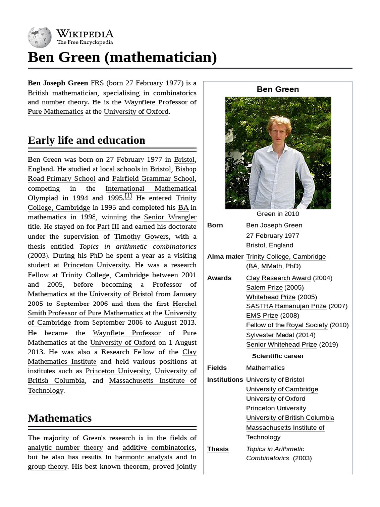 Ben_Green_(mathematician) | PDF | Abstract Algebra | Mathematical Concepts