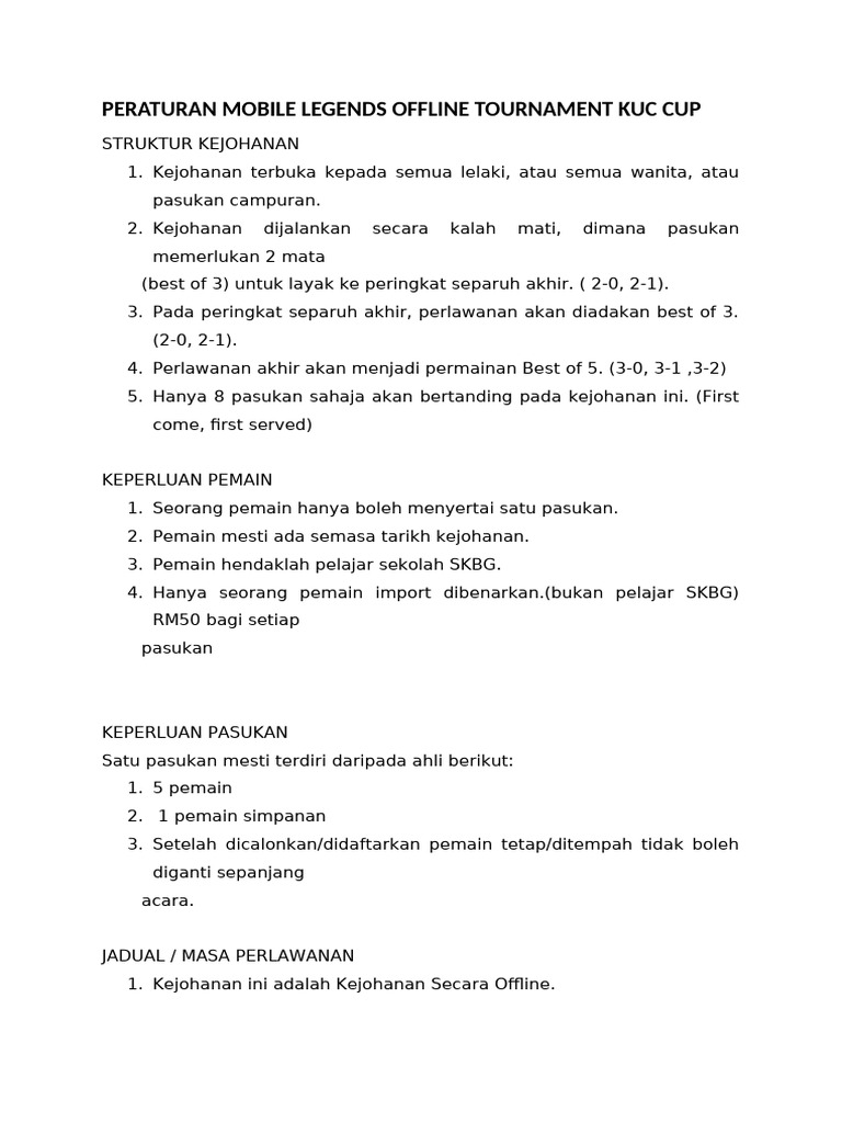 Peraturan Mobile Legends Offline Tournament | PDF