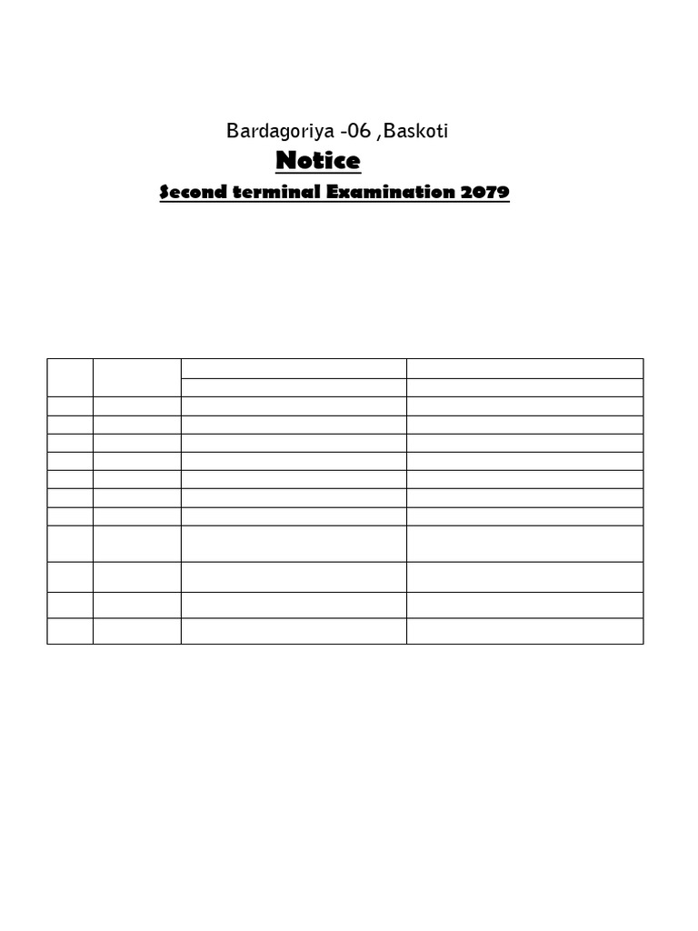 Shree Mahunyal Exam Schedule 2079 | PDF