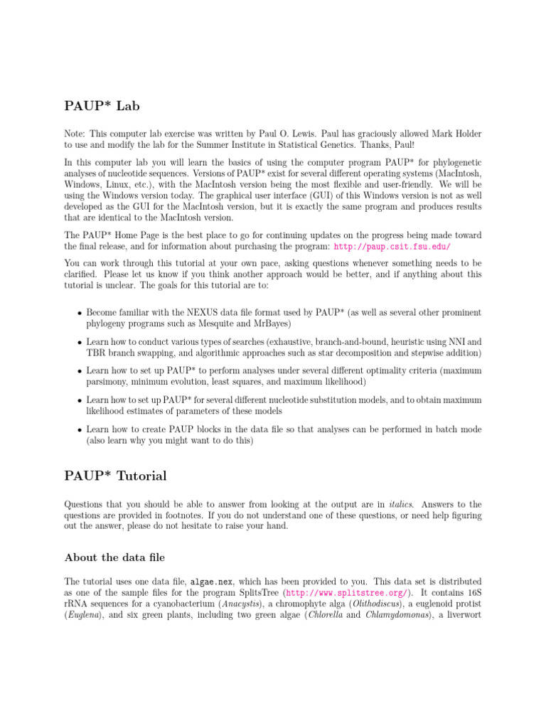 PAUP Lab PAUP Tutorial | PDF | Biological Classification | Taxonomy (Biology)