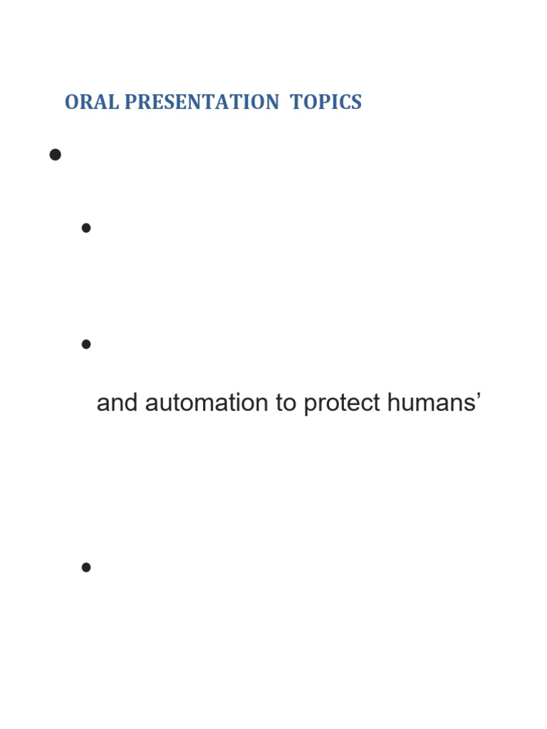 ORAL PRESENTATION TOPICS Lab Experiement 5 | PDF | Artificial ...