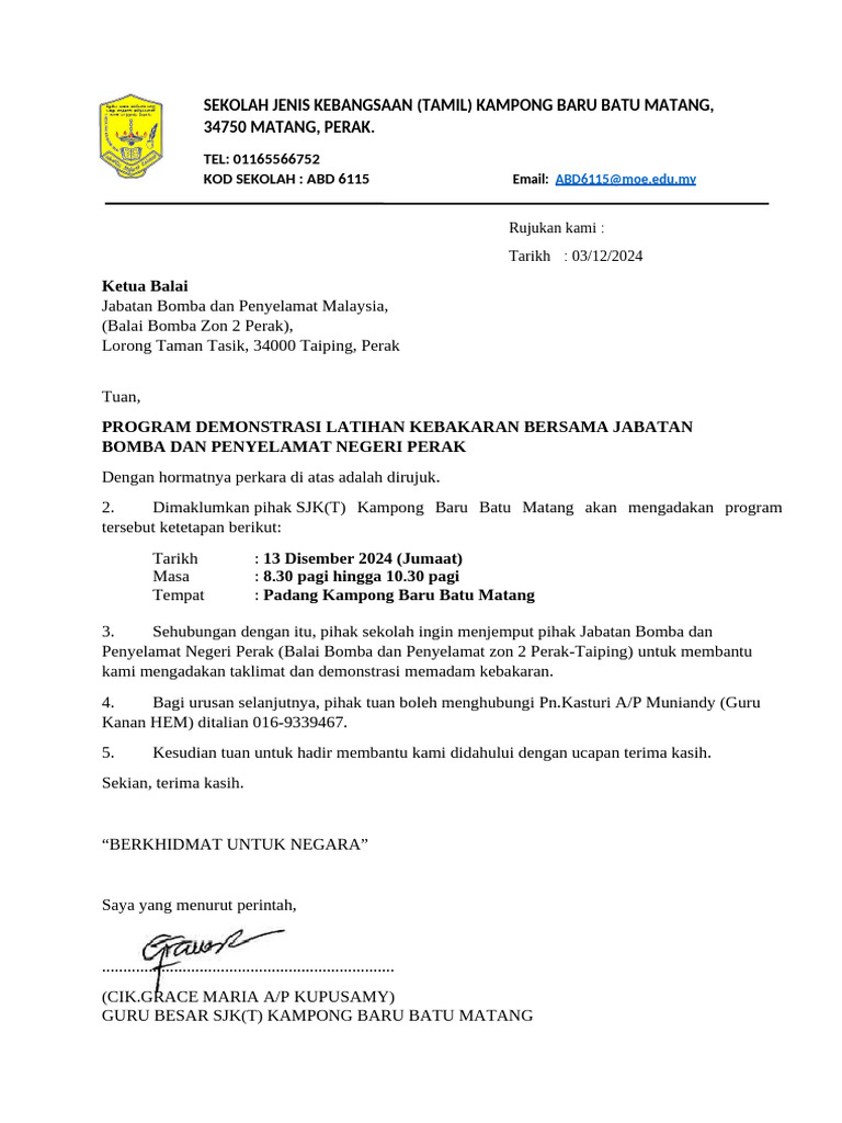 Surat Rasmi Latihan Kebakaran Bomba 2 | PDF