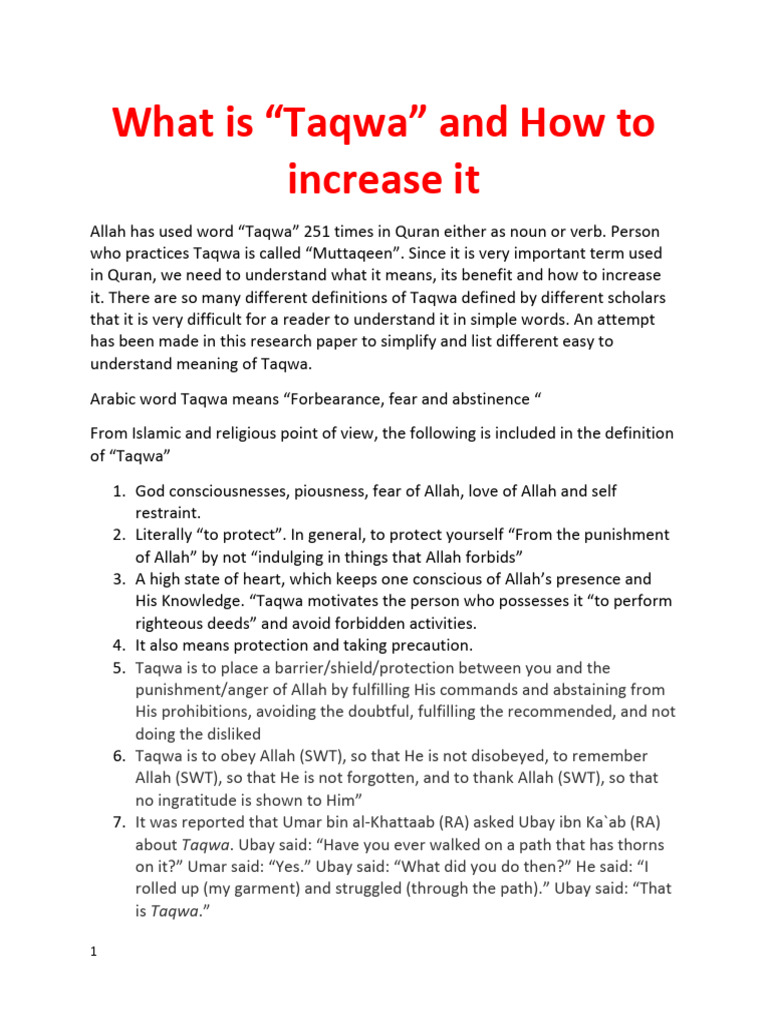 What-is-Taqwa for beginners | PDF | God In Islam | Religious Belief And ...