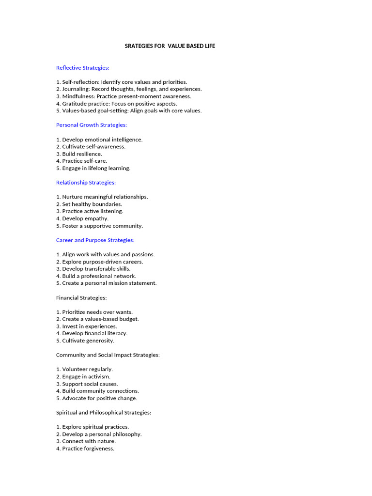 Strategies For Value Based Life (Unit 5) | PDF | Humanistic Psychology ...