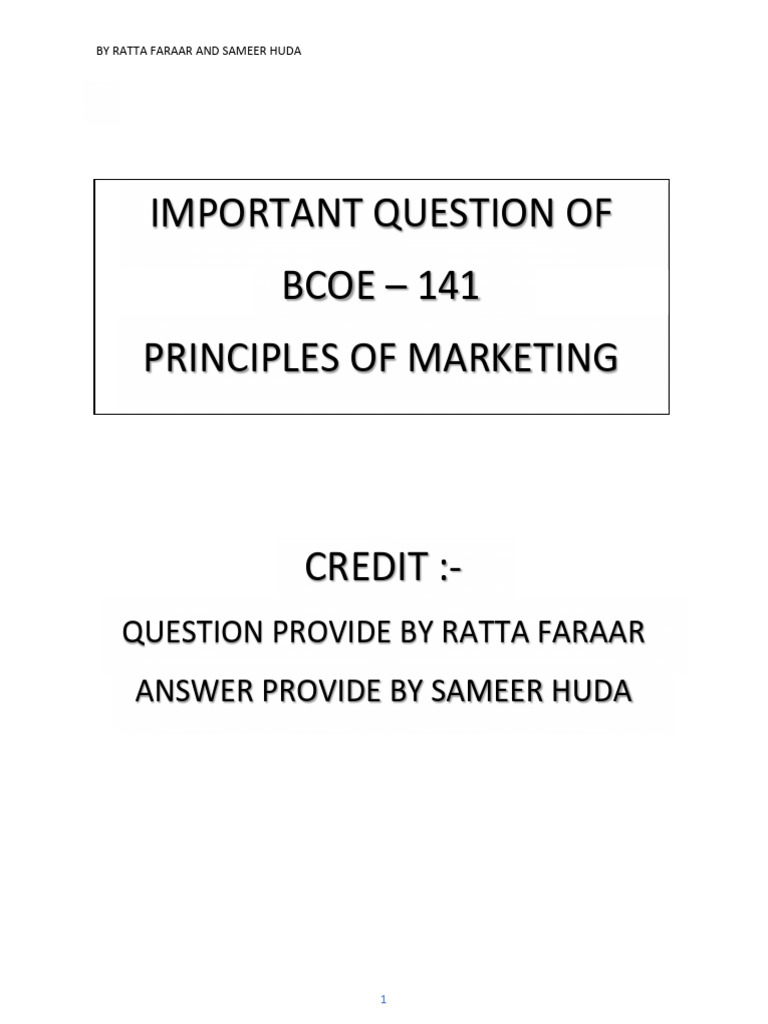 Important question of BCOE-141 | PDF | Marketing | Pricing