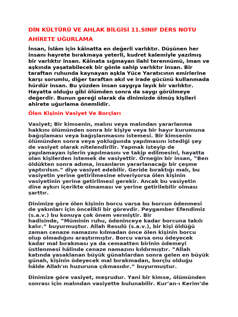 02102028 11.Sinif Dyn Kulturu Not | PDF