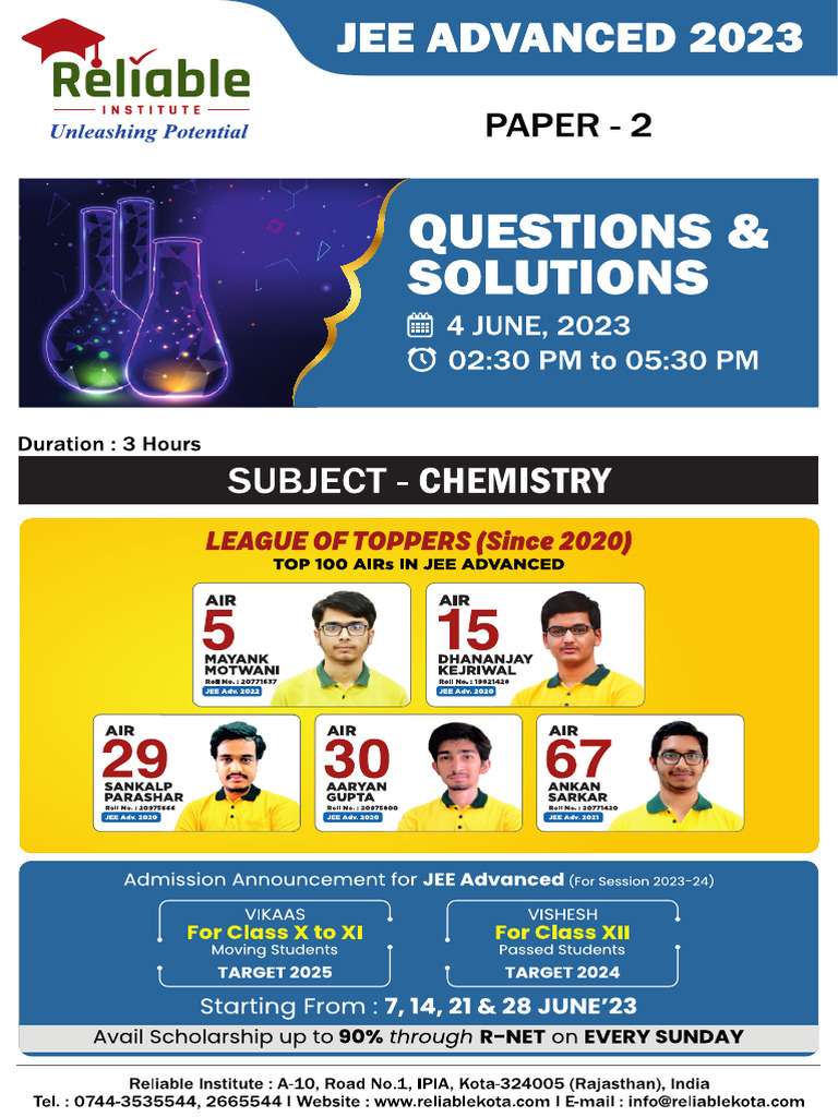 Jee Advanced June 2023 Chemistry Paper 2 Paper Solution Official PHP ...