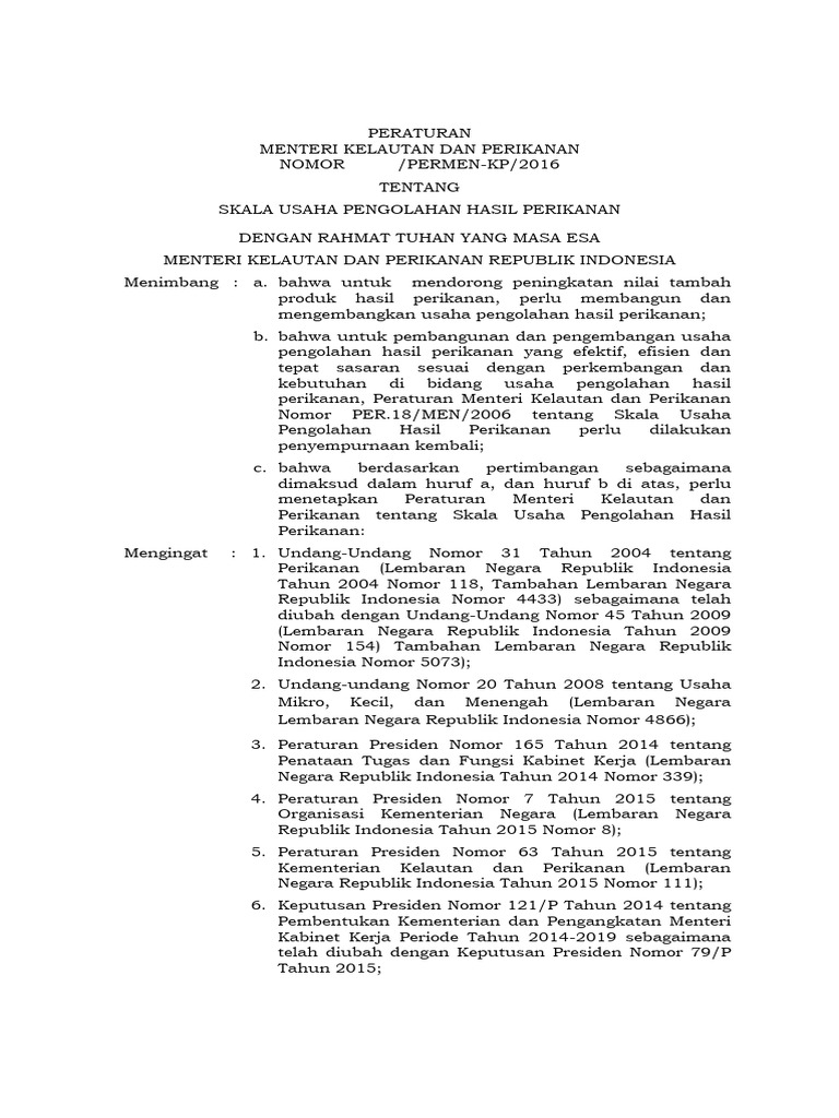 Skala Usaha Pengolahan Perikanan 2016 | PDF