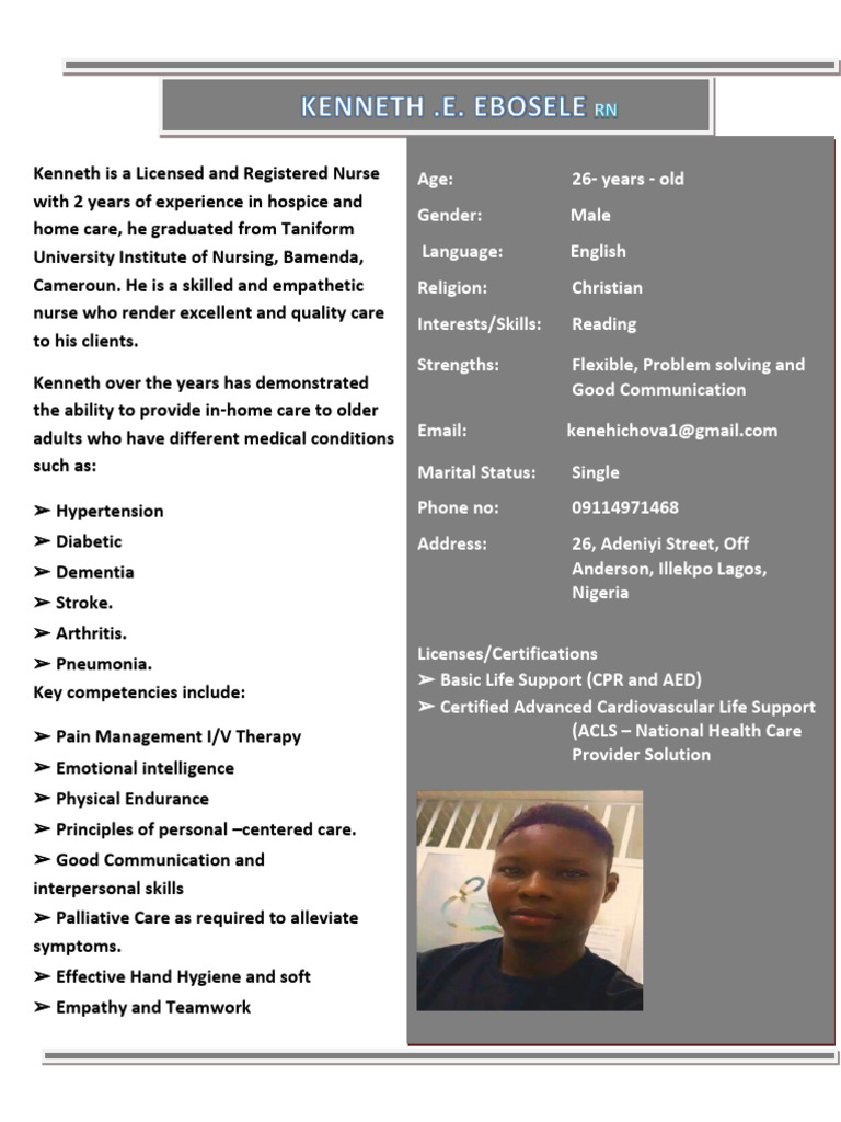 Nurse Kenneth Ebosele Profile | PDF