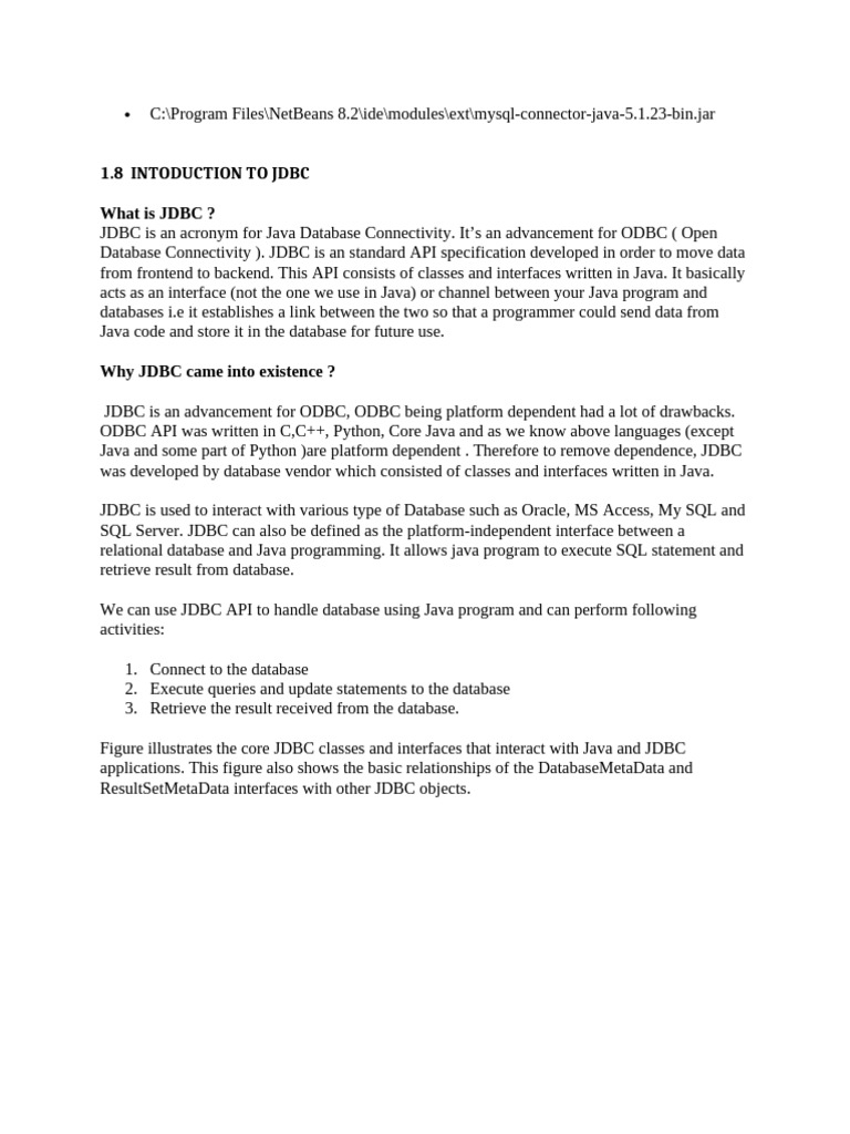 jdbc connectivity notes | PDF | Databases | Data Management