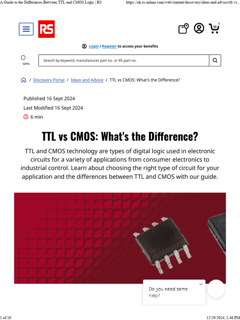 A Guide To The Differences Between Ttl And Cmos Logic Rs Pdf Cmos