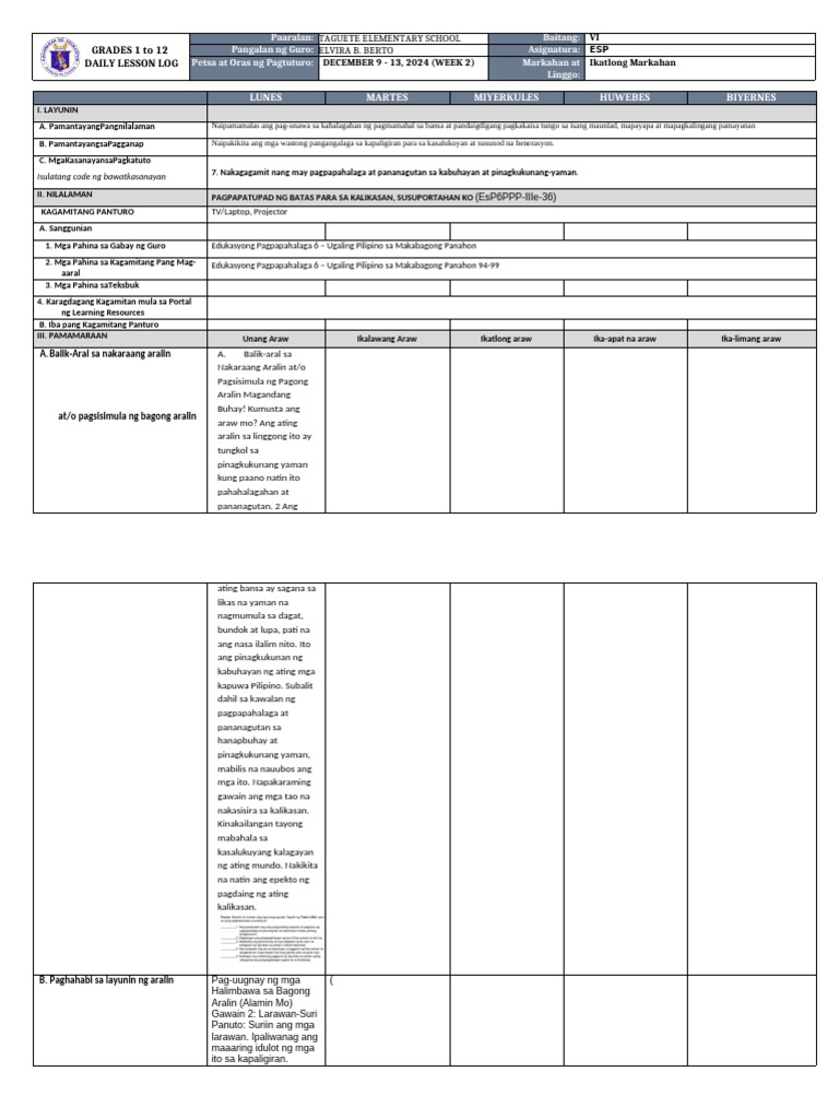 DLL - Esp 6 - Q3 - W2 | PDF