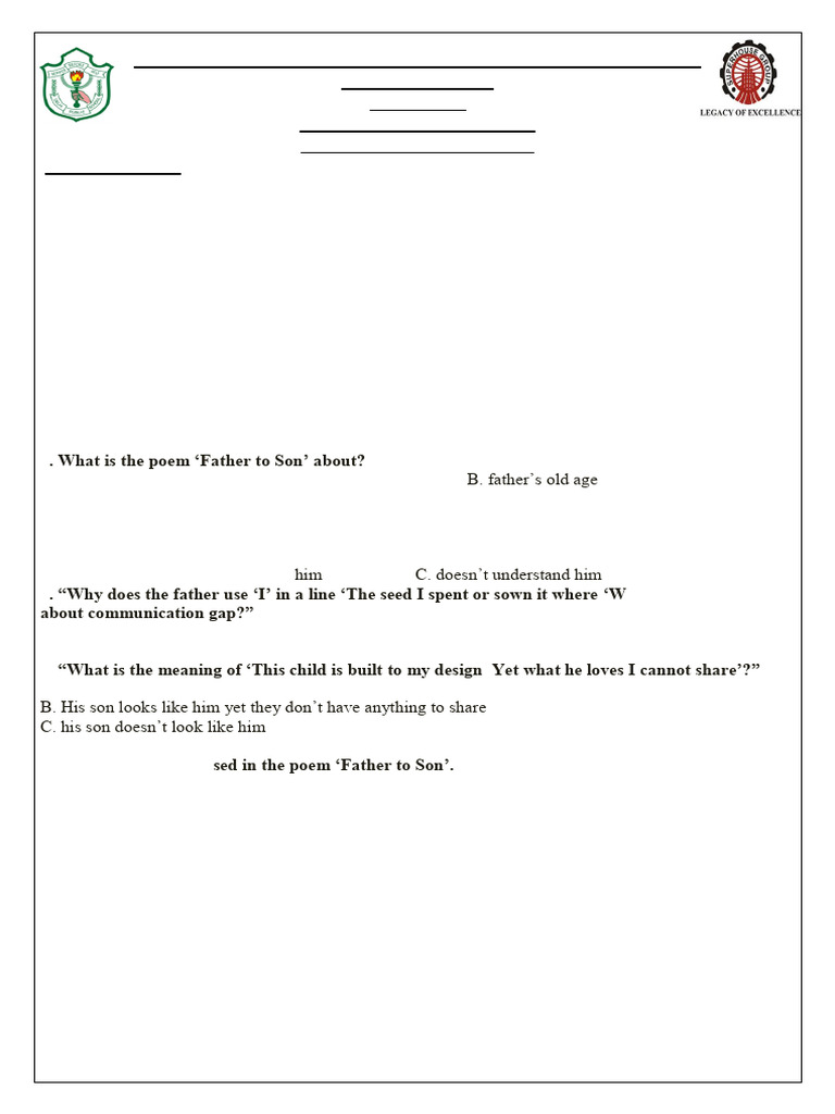 Father to Son Worksheet | PDF