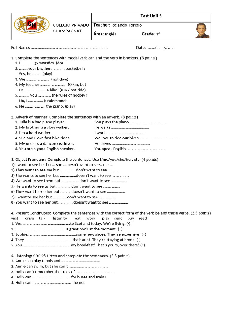 First Grade - Test Unit 5 | PDF | English Language | Semantic Units