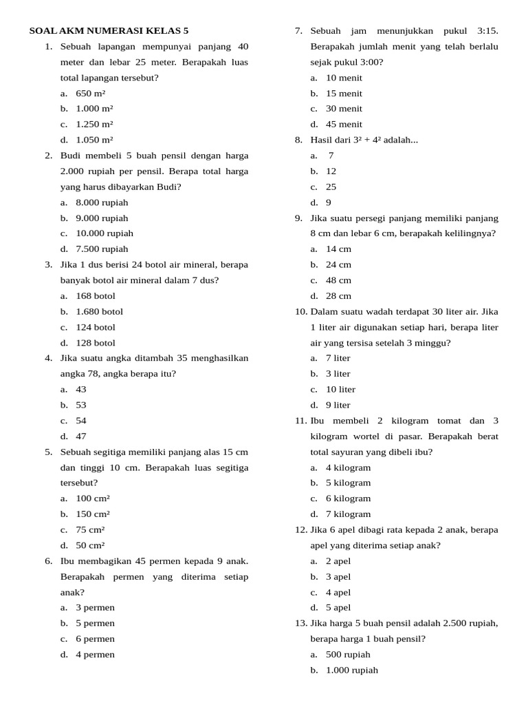 SOAL AKM NUMERASI KELAS 5 | PDF