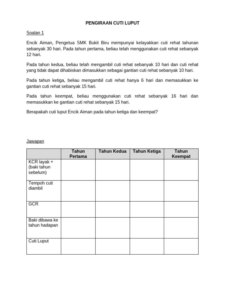 Aktiviti 2 Soalan PENGIRAAN CUTI LUPUT | PDF