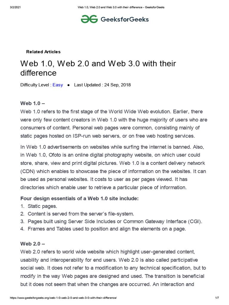 Web 1.0, 2.0, and 3.0 Explained | PDF | Web 2.0 | Semantic Web