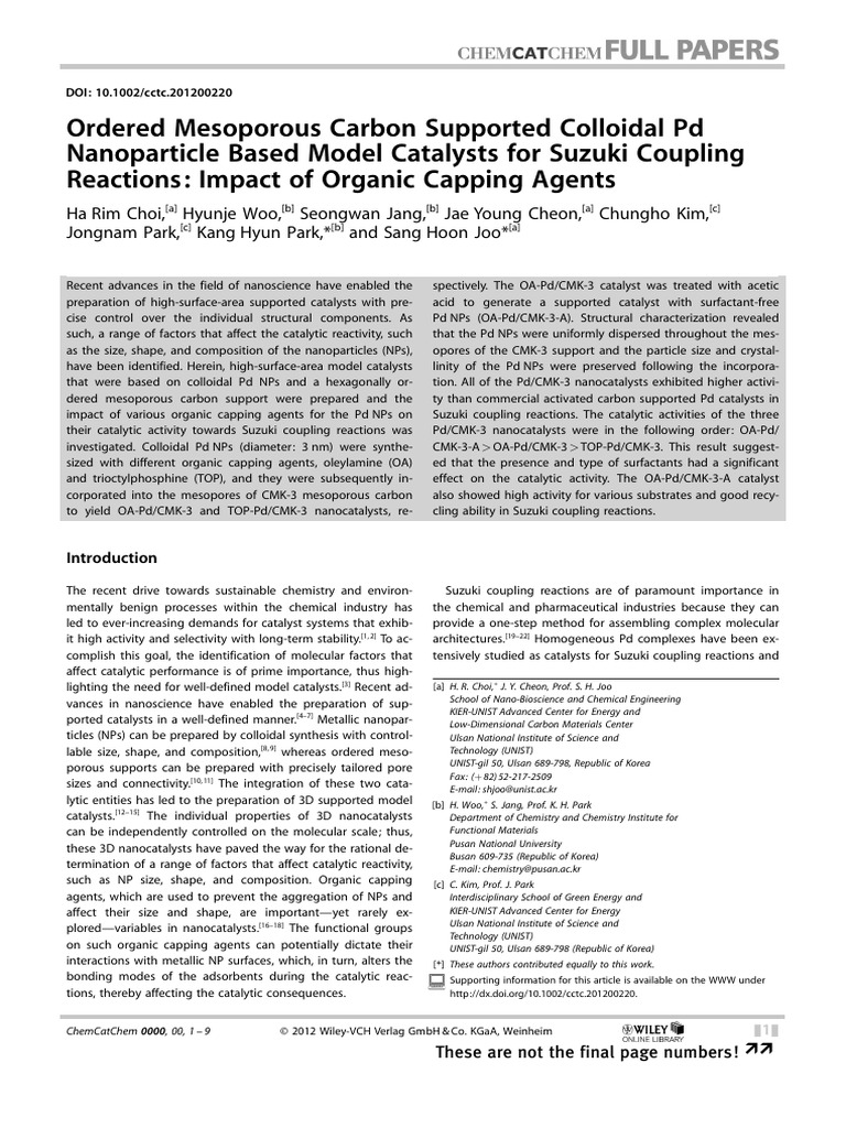 Ordered Mesoporous Carbon Supported Colloidal PD Nanoparticle Based ...