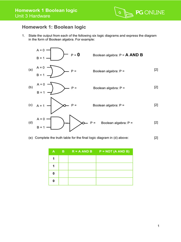Hardware Homework 1 Boolean Logic | PDF | Boolean Algebra | Teaching Mathematics