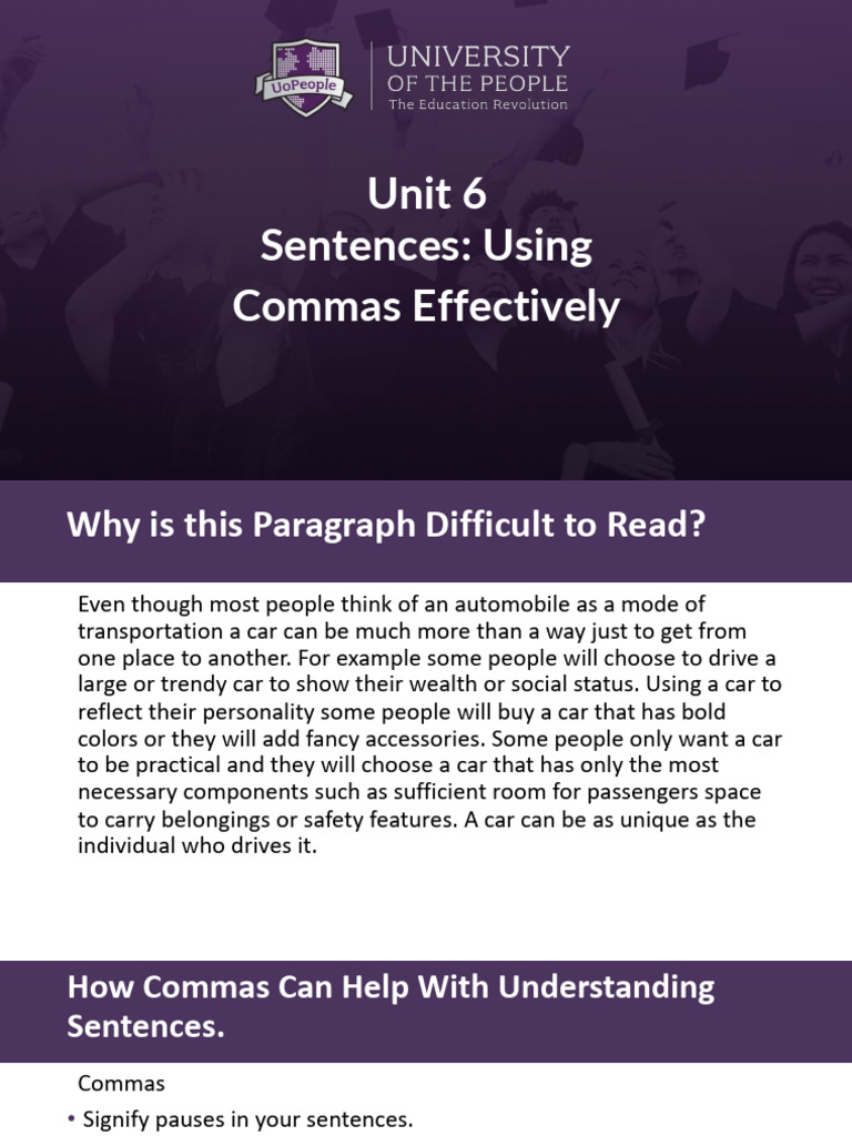ENGL 0008 Unit 6 Lesson Sentences Using Commas Effectively | PDF | Comma