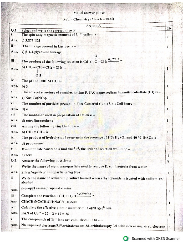Chem Model Ans. March 24 | PDF
