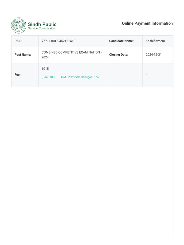 Exam Fee Payment Details | PDF