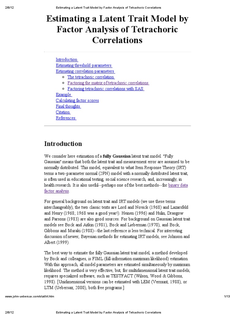 Latent Trait Model Estimation Guide | PDF | Factor Analysis | Normal Distribution