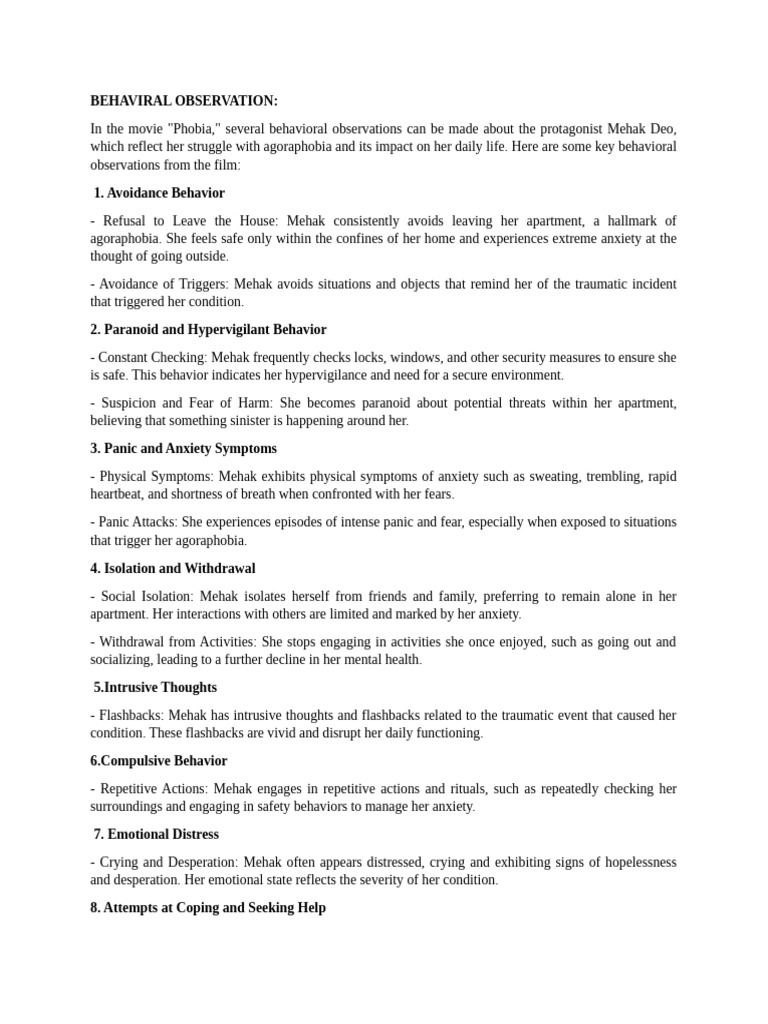 Behaviral Observation | PDF | Anxiety | Agoraphobia