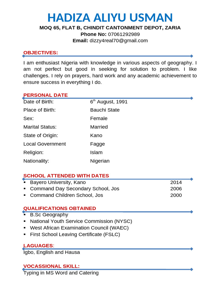 Hadiza Aliyu Usman CV | PDF