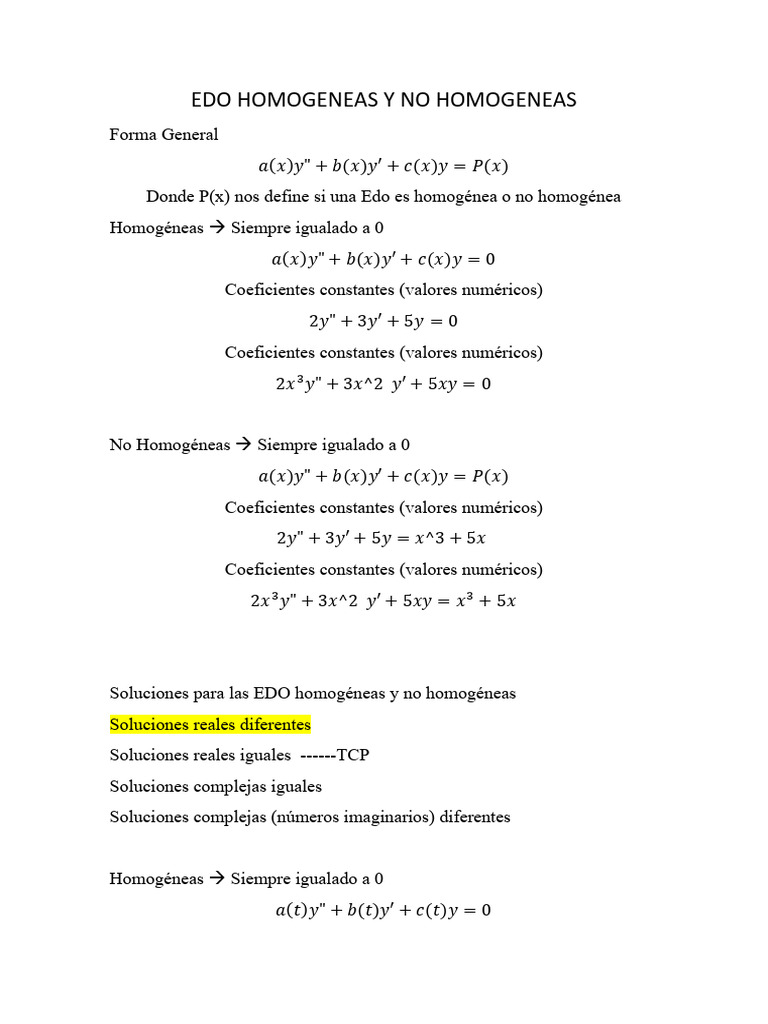 EDO Homogéneas y No Homogéneas | PDF | Número complejo | Ecuaciones