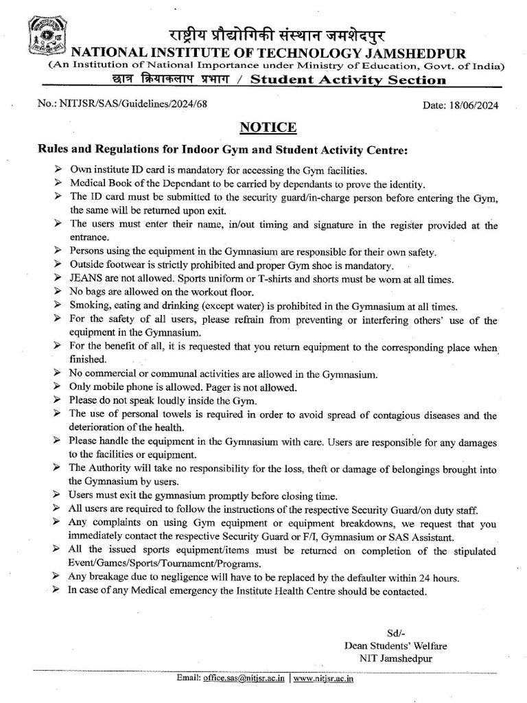 Indoor Gym Timetable and Rules & Regulations | PDF