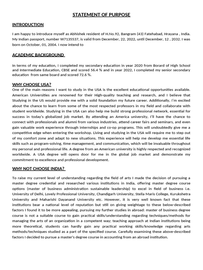 STATEMENT OF PURPOS usa | PDF