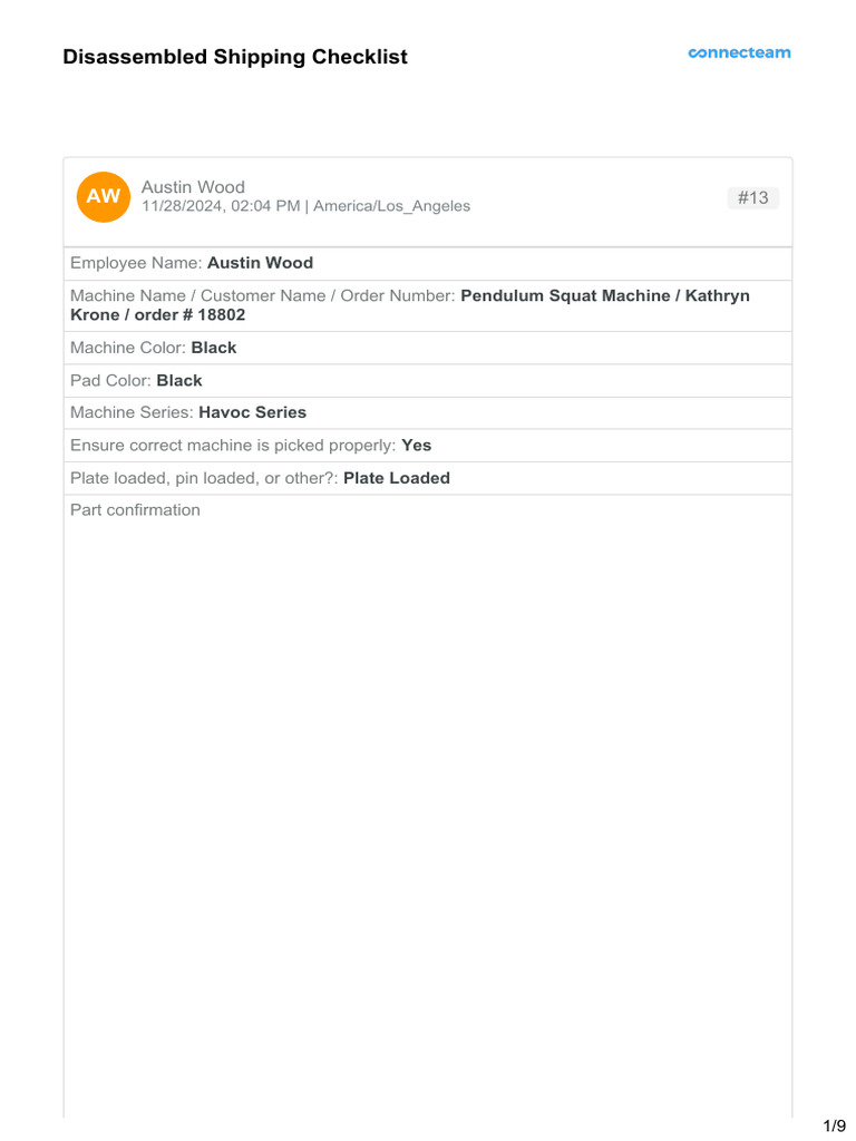 Disassembled Shipping Checklist - 11 - 28 - 2024 - Austin - Wood - 13 | PDF