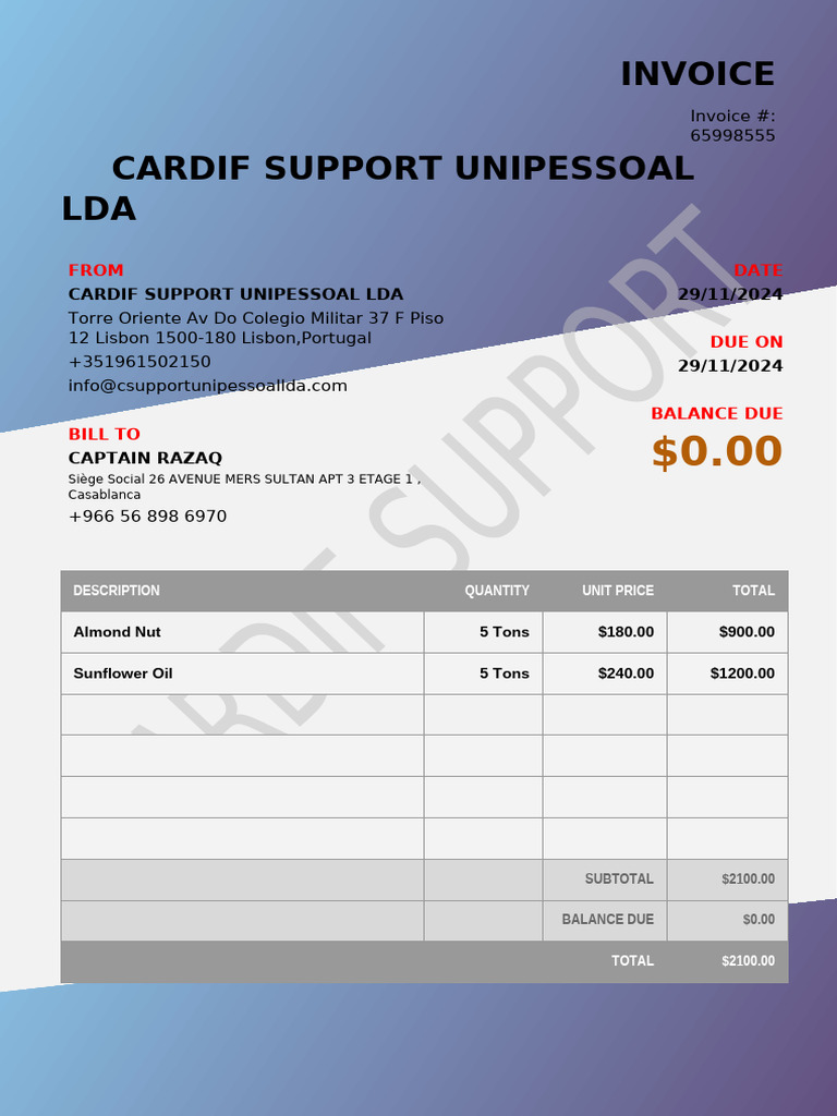 Invoice 659985-55 Cardif Support | PDF