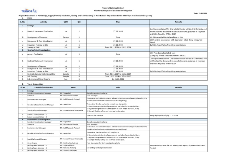 Survey and Geo-technical Investigation Plan | PDF