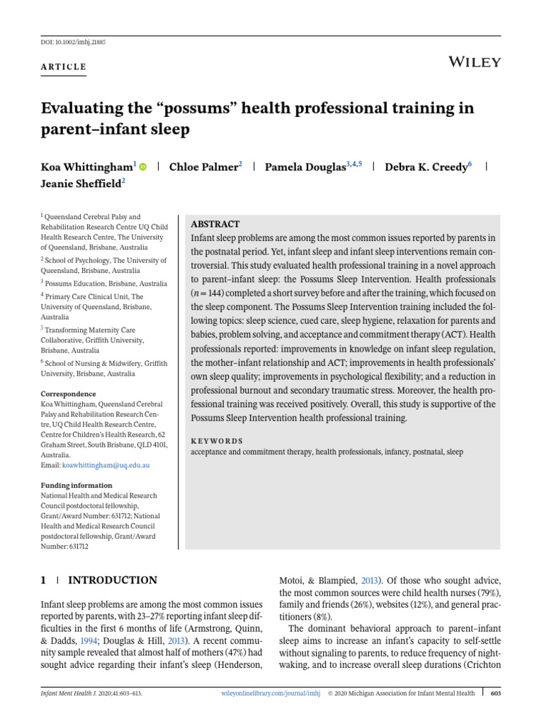 Evaluating The Possums Health Professional Training in Parentinfant ...