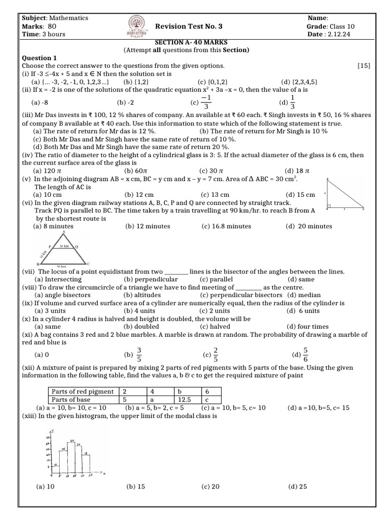 12-RV3-C10-MATQP | PDF | Elementary Mathematics | Euclid