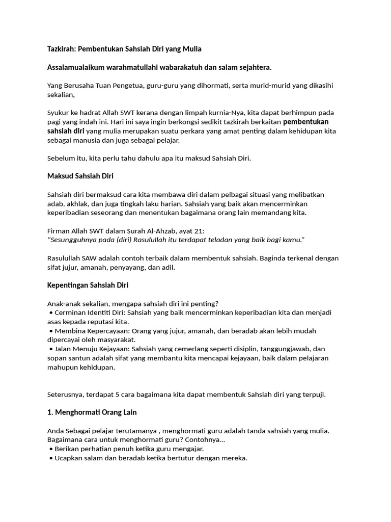 Pembentukan Sahsiah Diri Murid | PDF