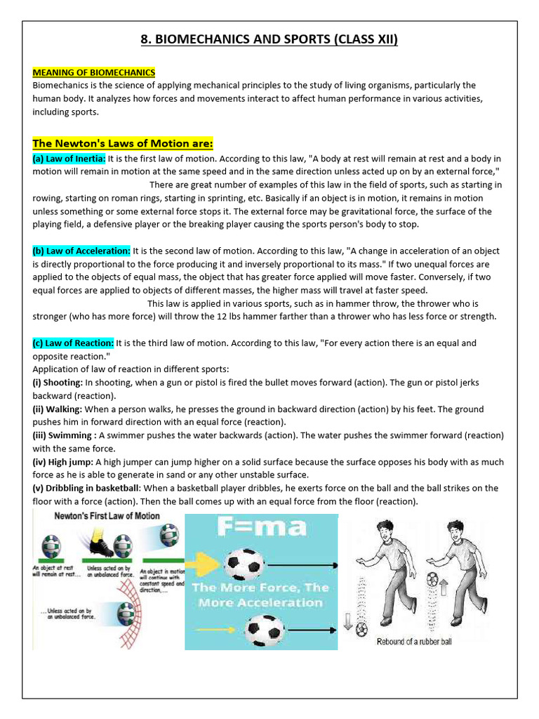 8 Biomechanics and Sports Xii 2024-25 | PDF | Friction | Lever
