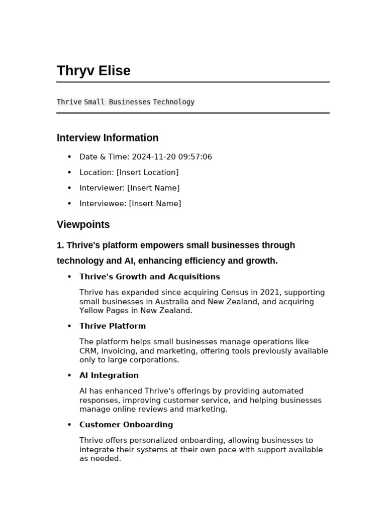 Thryv Interview Summary | PDF