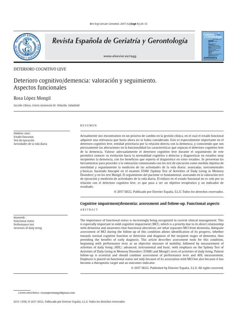 Evaluación Funcional en Deterioro Cognitivo | PDF | Enfermedad de Alzheimer | Neurociencia