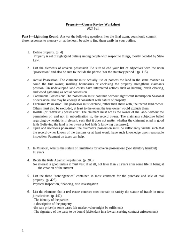 Prop#38-39 - Course Review Worksheet | PDF | Concurrent Estate ...