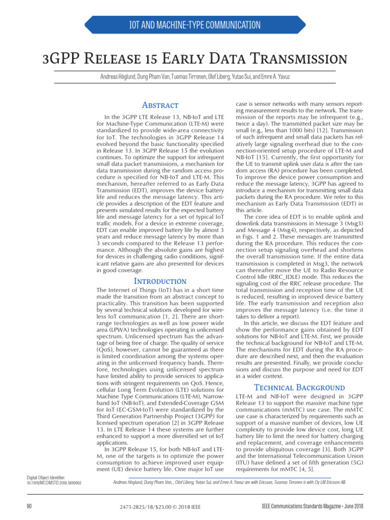 3GPP Release 15 Early Data Transmission | PDF | Lte (Telecommunication) | Quality Of Service