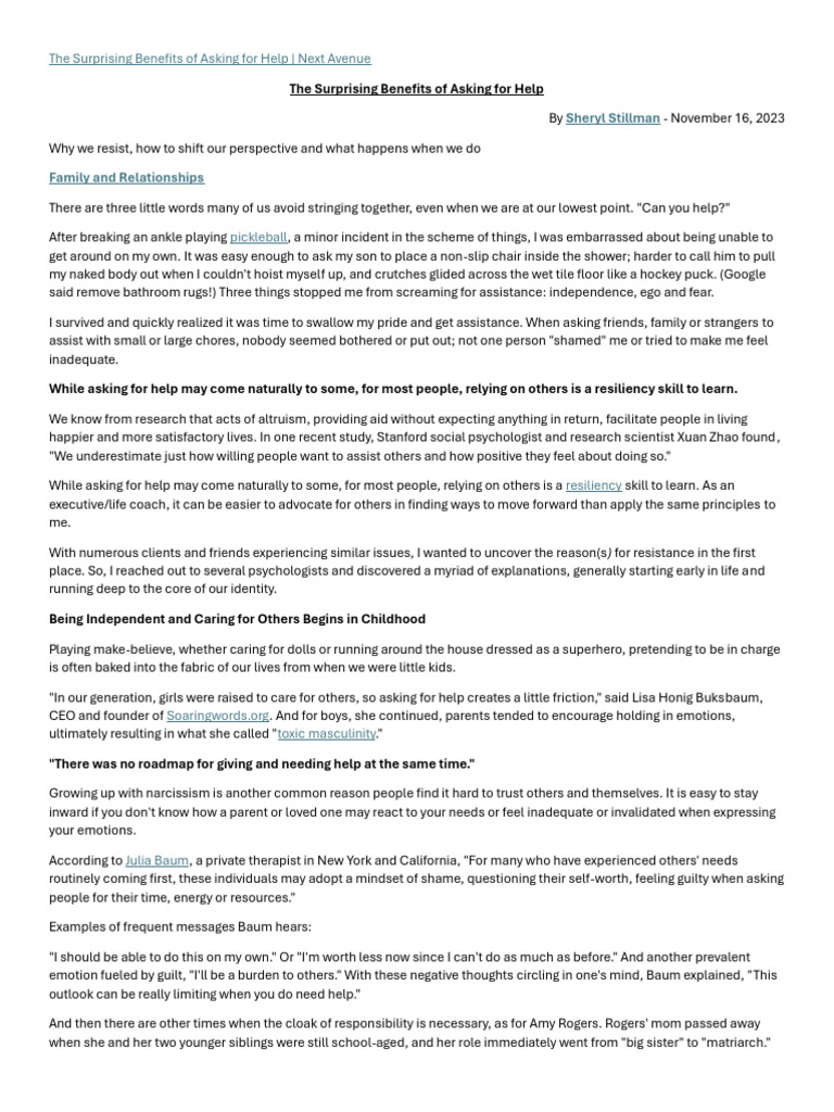 The Surprising Benefits of Asking For Help | PDF | Psychology